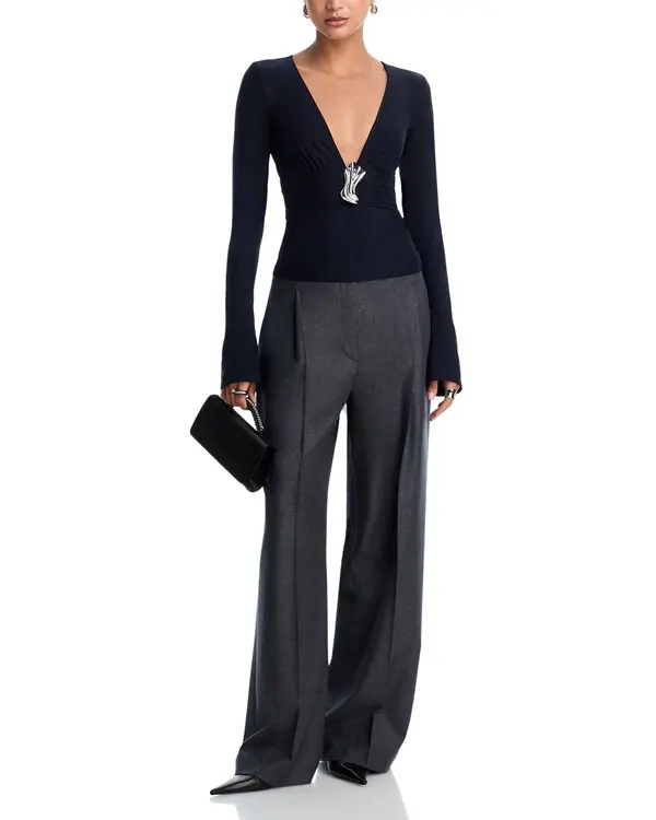 KATE BARTON V Neck Brooch Top