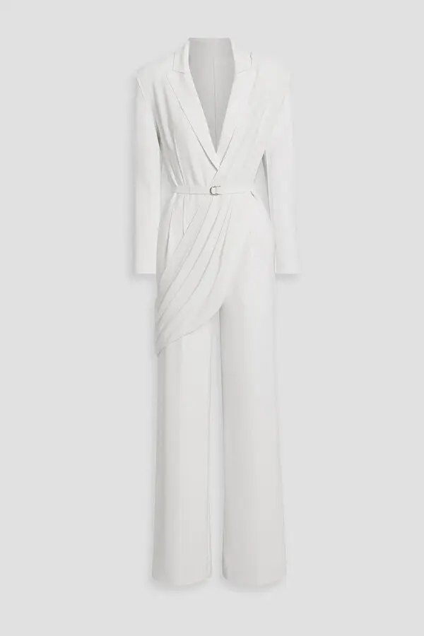 Norma Kamali Draped Belted Cady Jumpsuit - White
