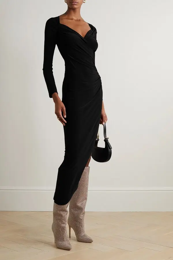 Norma Kamali Draped Stretch-jersey Midi Dress - Black