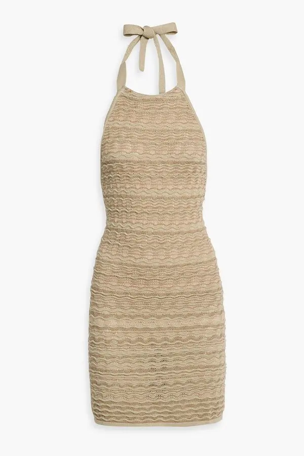 Cult Gaia Metallic Crochet-knit Lyocell Halterneck Mini Dress - Sand