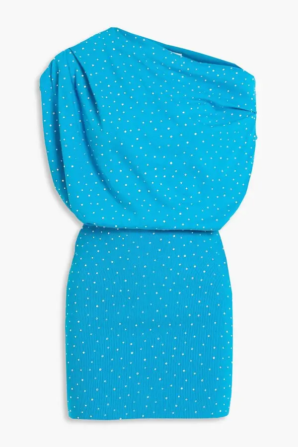 THE SEI Draped Crystal-embellished Cotton Mini Dress - Azure