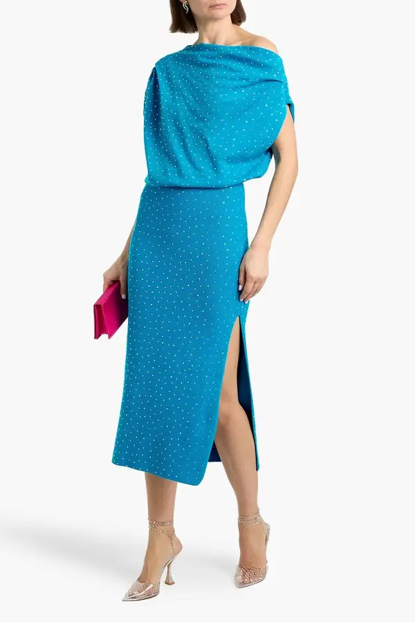 THE SEI Draped Crystal-embellished Midi Dress