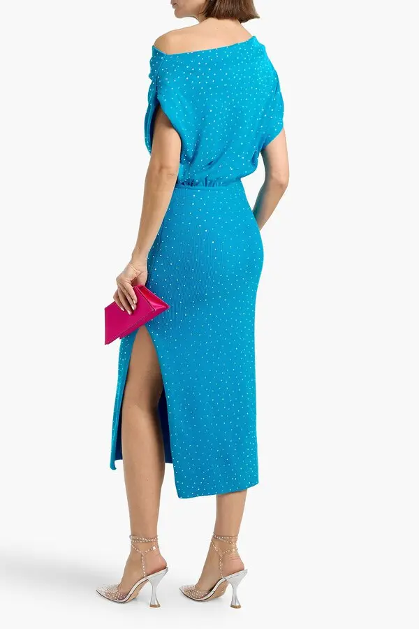 THE SEI Draped Crystal-embellished Midi Dress