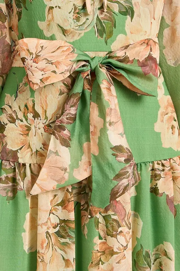 mikael aghal green dress Mikael Aghal Floral Halter Maxi Dress with Waist Tie  Green Multi Gown