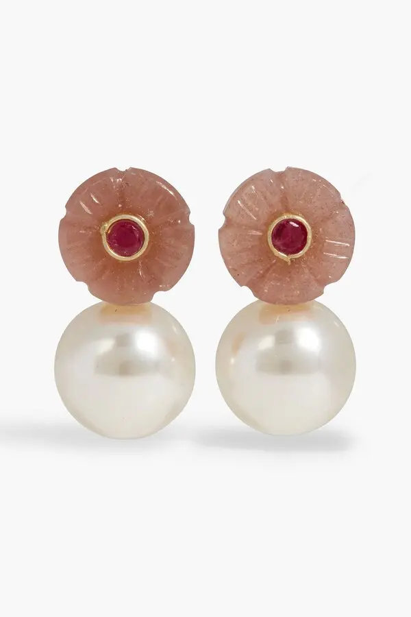 JENNIFER BEHR Libby Moonstone And Faux Pearl Earrings - Peach