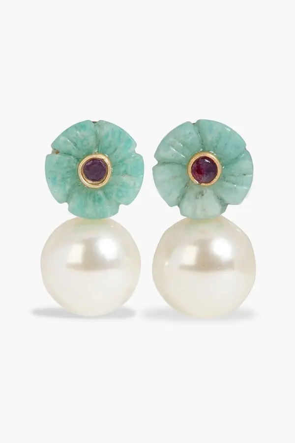 JENNIFER BEHR Libby Moonstone And Faux Pearl Earrings - Turquoise