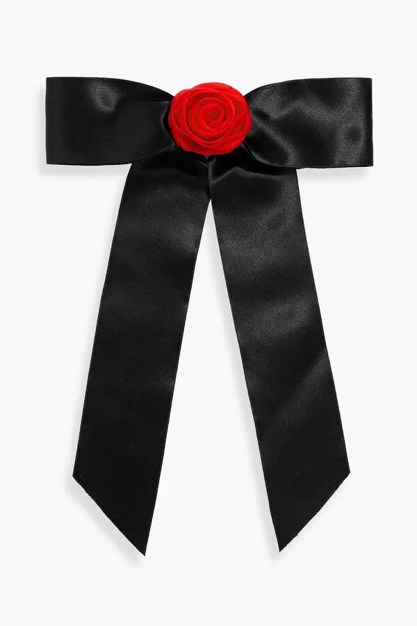 JENNIFER BEHR Rosette Floral Appliquéd Silk Bow Hair Clip - Black