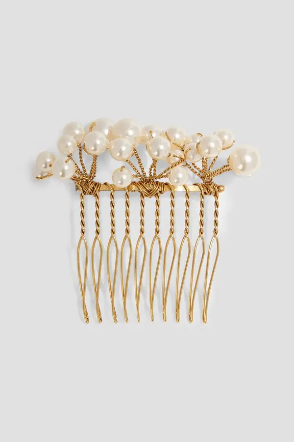 JENNIFER BEHR Adelaide Faux Pearl Hair Comb - Gold
