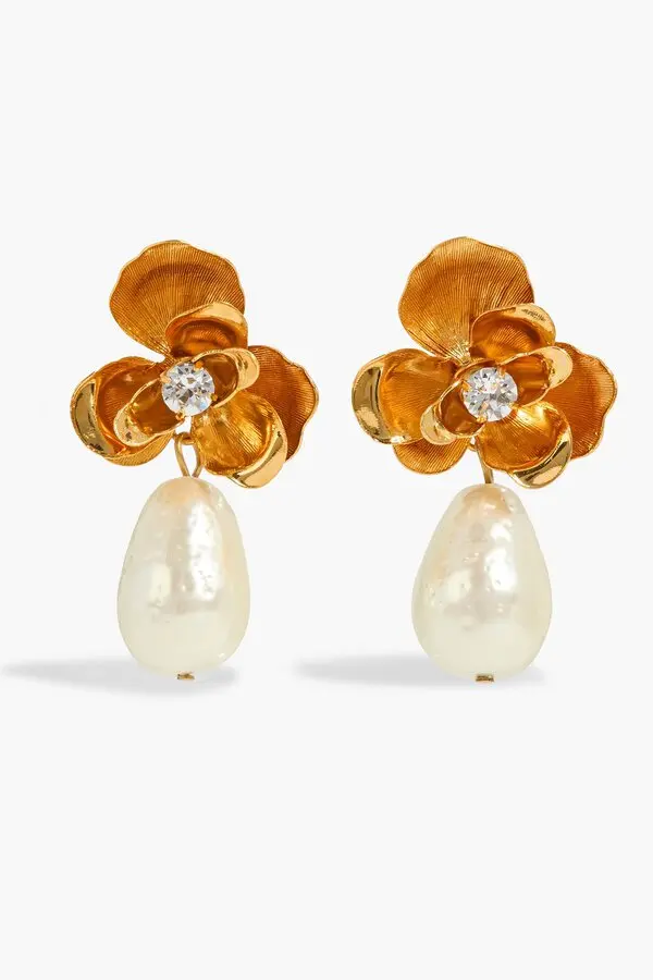JENNIFER BEHR Posey Crystal And Faux Pearl Earrings - Gold