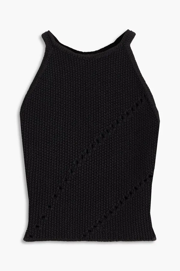 THE SEI Crocheted Cotton-blend Top - Black