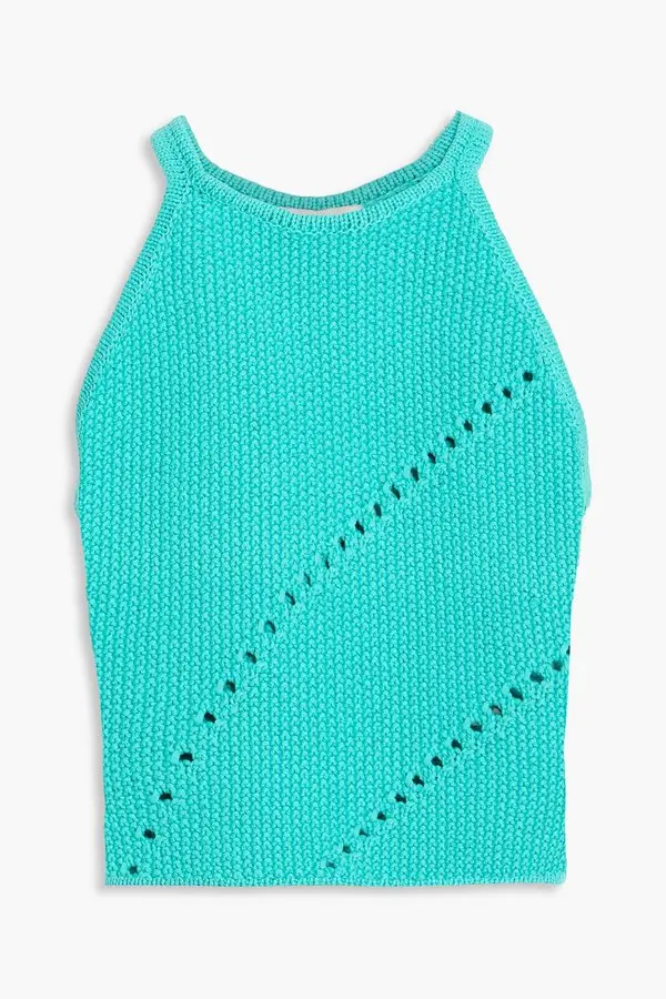 THE SEI Crocheted Cotton-blend Top - Turquoise