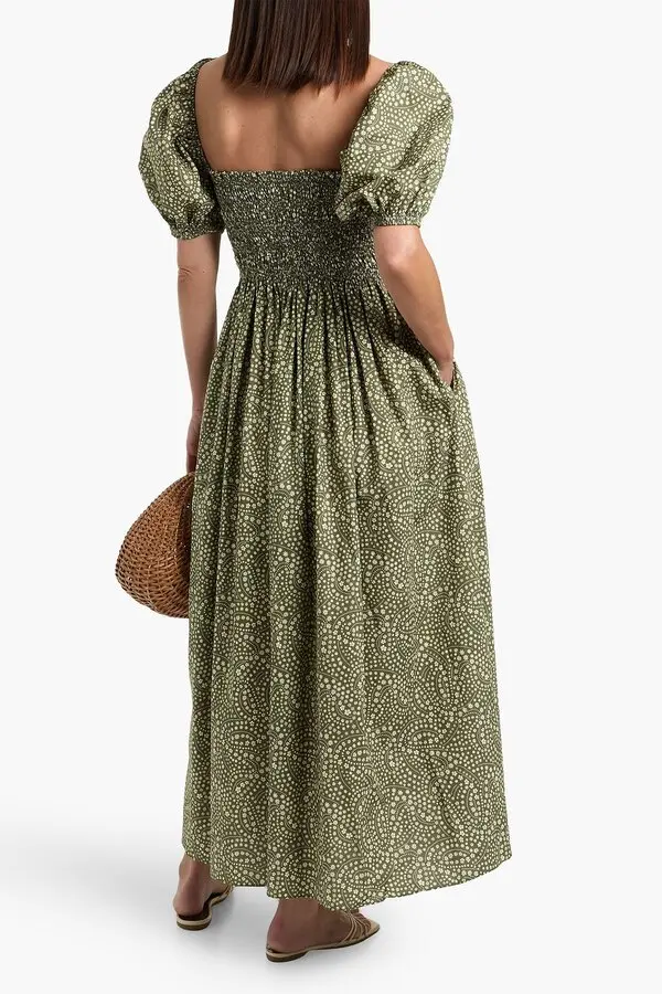 Matteau Shirred Floral-Print Maxi Dress - Leaf Green - 50% Off |  Editorialist