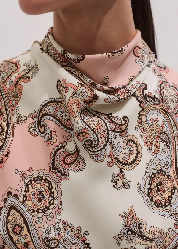 ME+EM Silk Colorblocked Paisley Print Top
