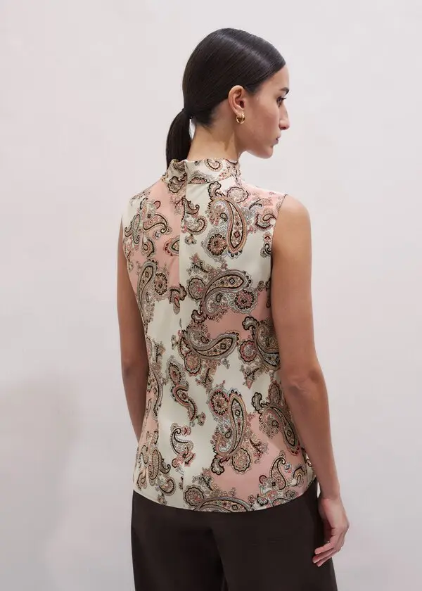 ME+EM Silk Colorblocked Paisley Print Top