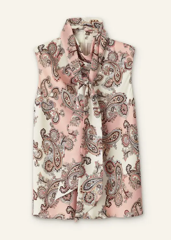 ME+EM Silk Colorblocked Paisley Print Top