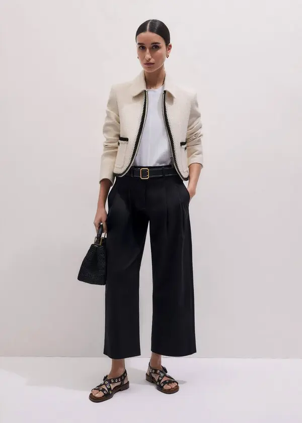 ME+EM Straight Crop Pleat Front Trousers - Black