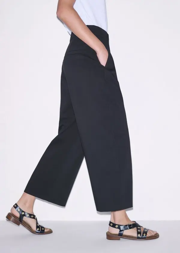 ME+EM Straight Crop Pleat Front Trousers - Black