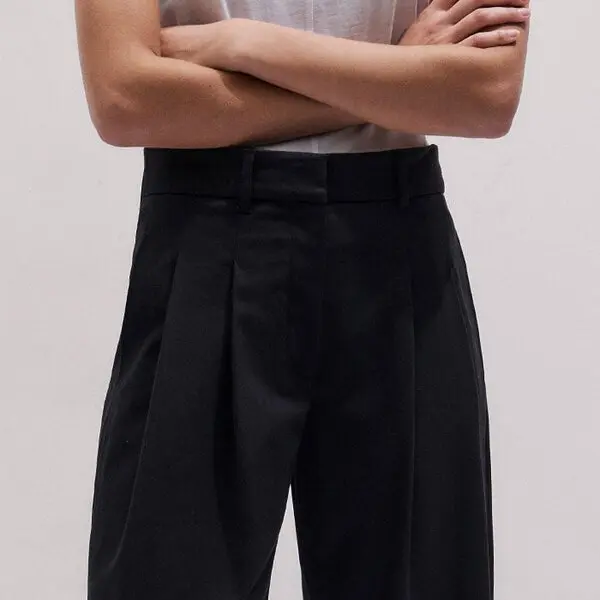 ME+EM Straight Crop Pleat Front Trousers - Black