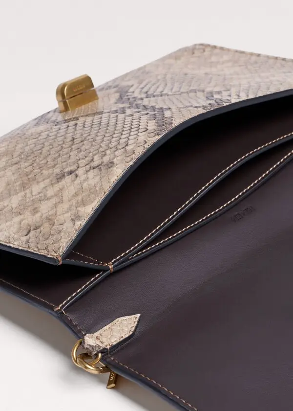 ME+EM Snake Embossed Clutch With Chain Strap - White/grey/black
