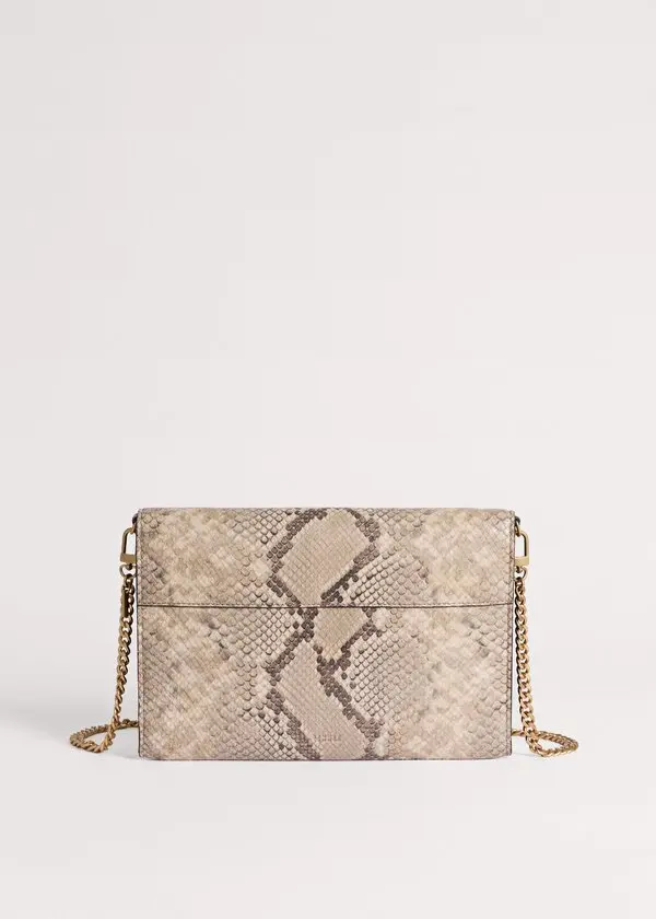 ME+EM Snake Embossed Clutch With Chain Strap - White/grey/black