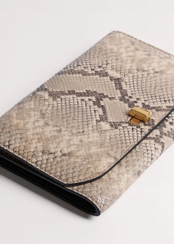ME+EM Snake Embossed Clutch With Chain Strap - White/grey/black