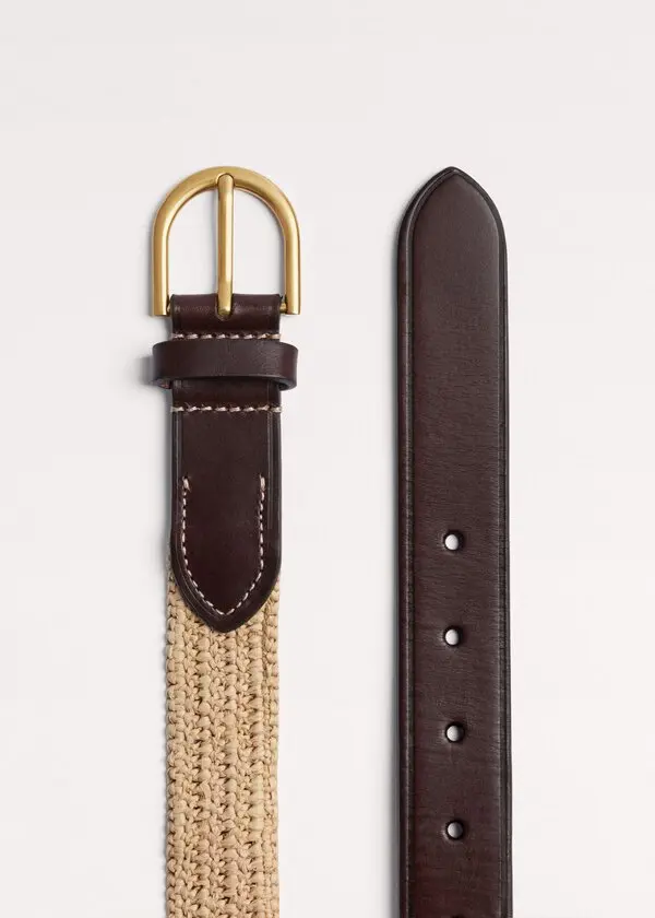 ME+EM Round Raffia Belt - Natural/chocolate