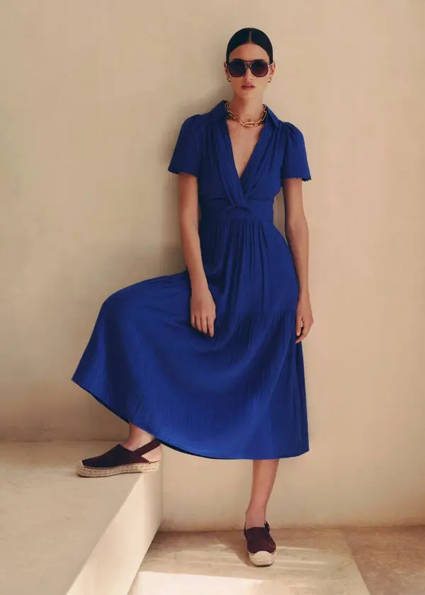 ME+EM Fit + Flare Twist Detail Maxi Dress - Deep Blue
