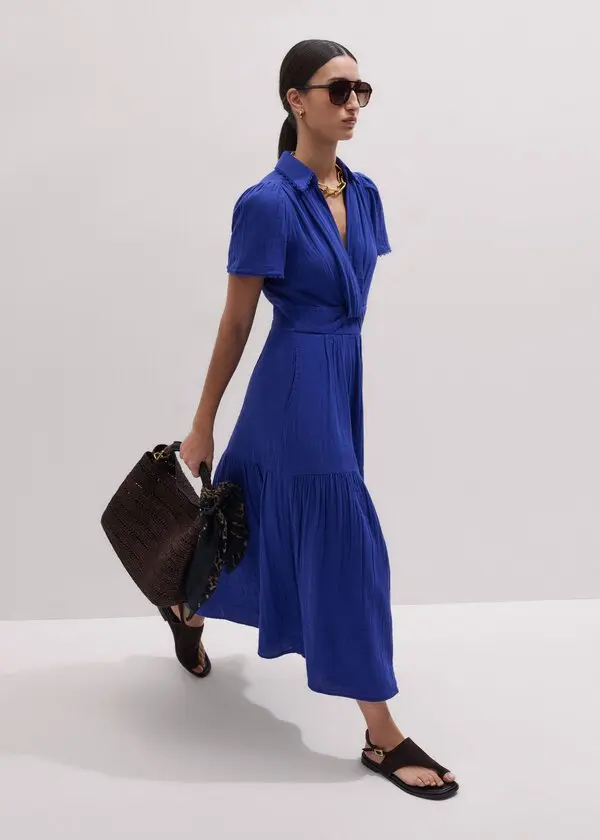 ME+EM Fit + Flare Twist Detail Maxi Dress - Deep Blue