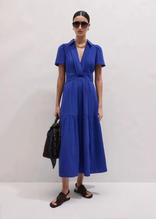 ME+EM Fit + Flare Twist Detail Maxi Dress - Deep Blue