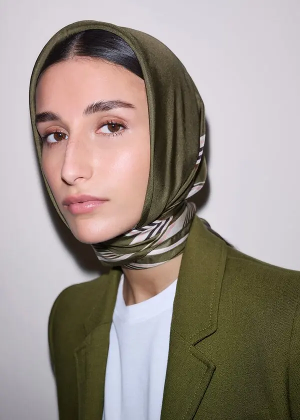 ME+EM Multi Border Scarf Olive-multi - Olive/multi