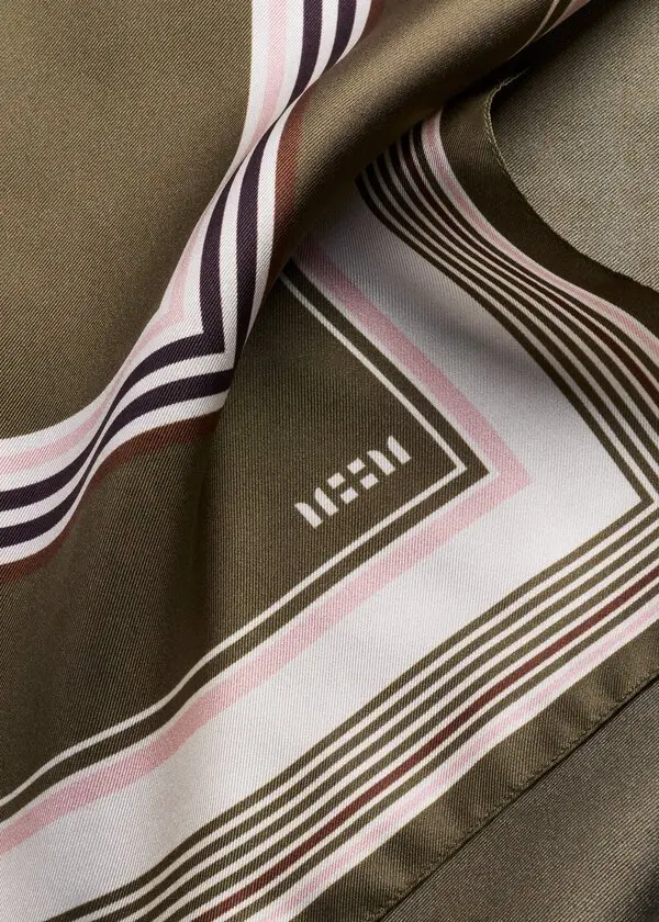 ME+EM Multi Border Scarf Olive-multi - Olive/multi