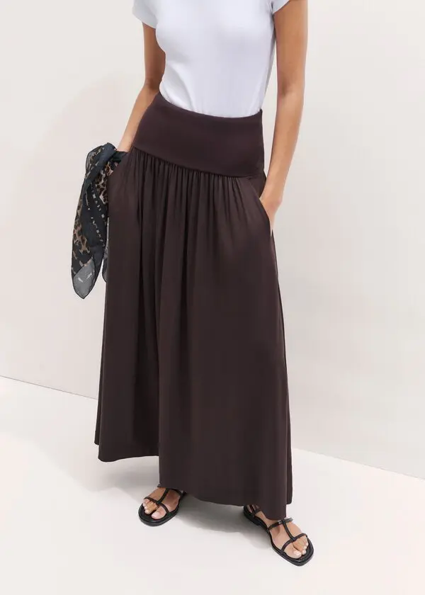 ME+EM Rib Waist Maxi Skirt - Cocoa Brown