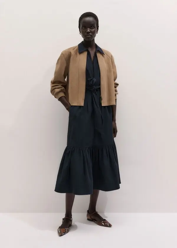 ME+EM Fit And Flare Cotton Seersucker Midi Dress With Belt