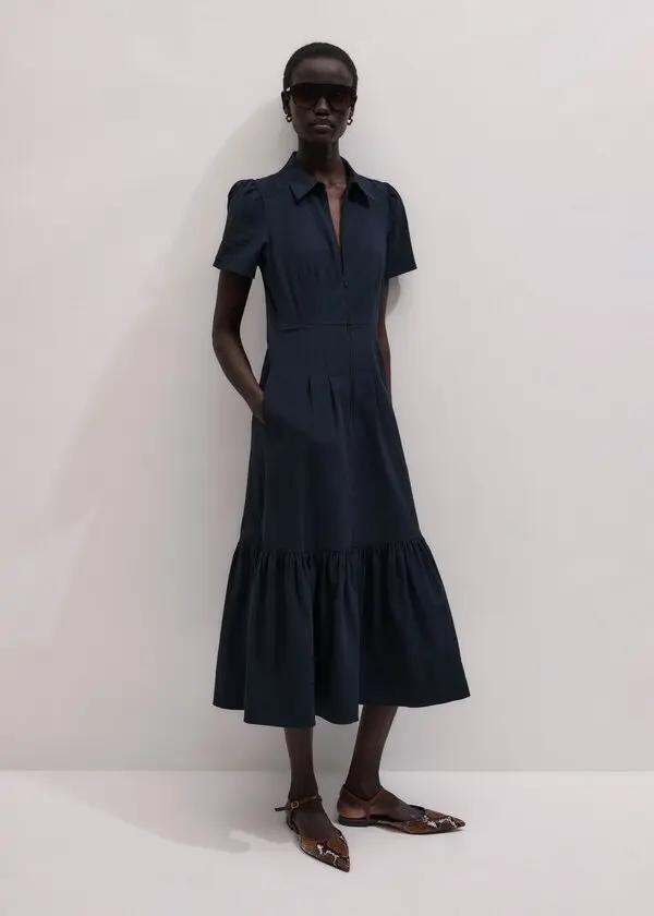 ME+EM Fit And Flare Cotton Seersucker Midi Dress With Belt