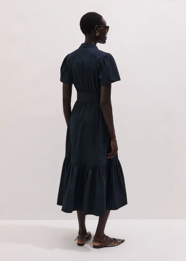 ME+EM Fit And Flare Cotton Seersucker Midi Dress With Belt