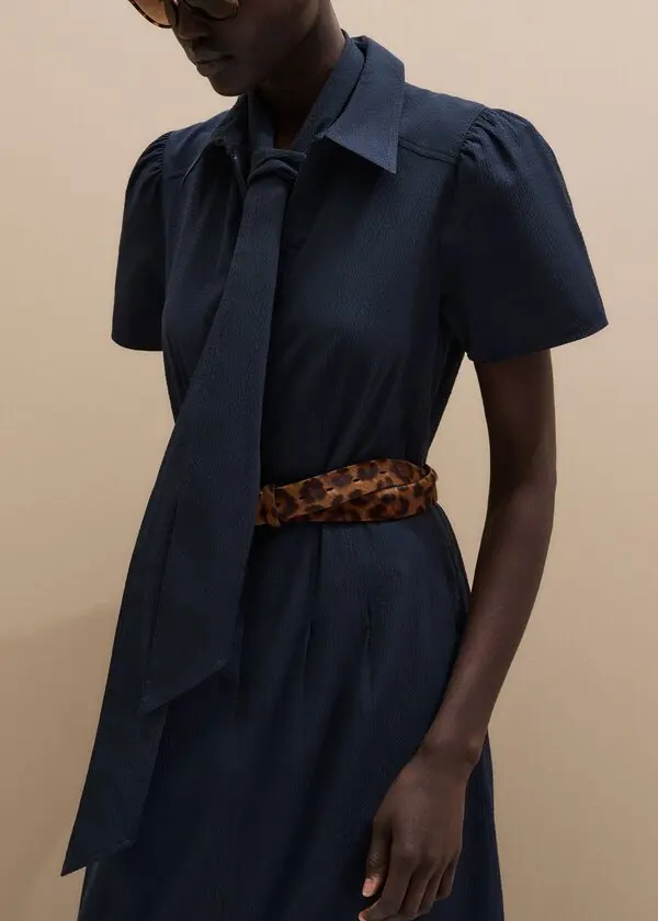 ME+EM Fit And Flare Cotton Seersucker Midi Dress With Belt