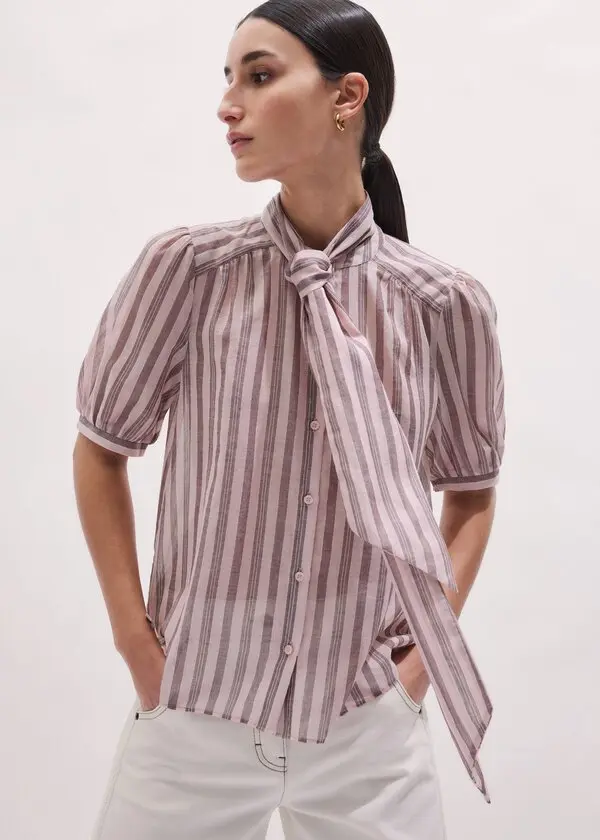ME+EM Striped Tie Blouse - Pink Multi