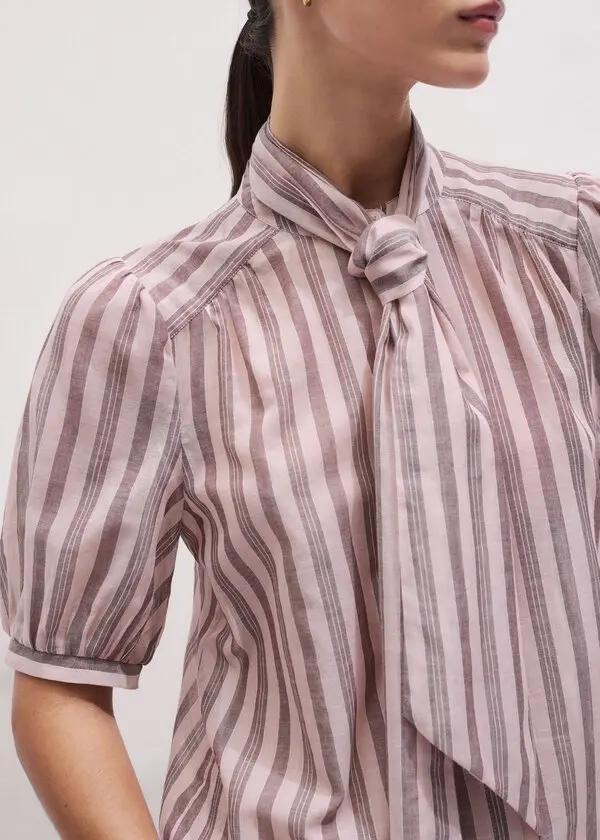 ME+EM Striped Tie Blouse - Pink Multi