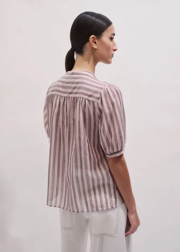 ME+EM Striped Tie Blouse - Pink Multi