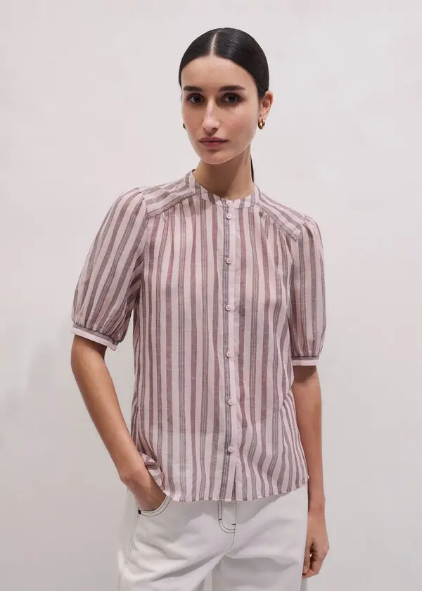ME+EM Striped Tie Blouse - Pink Multi