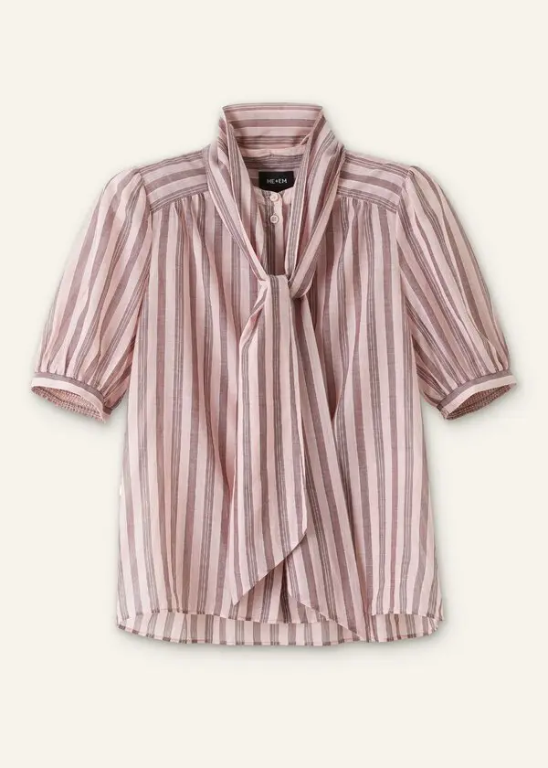 ME+EM Striped Tie Blouse - Pink Multi
