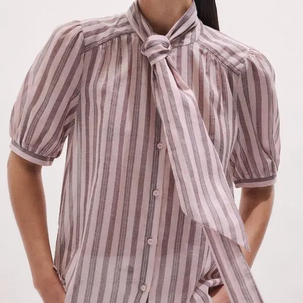 ME+EM Striped Tie Blouse - Pink Multi