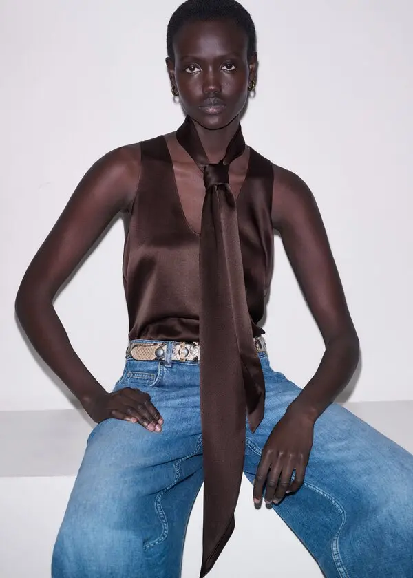 ME+EM Silk Satin Evening Scarf - Cocoa Brown