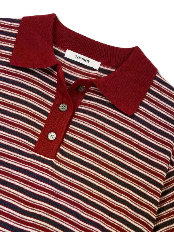 STUDIO TOMBOY Striped Short Sleeve Sweater - Red