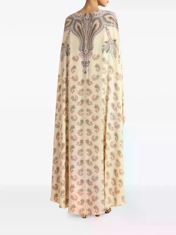 Etro Placed Print Silk Cape Dress