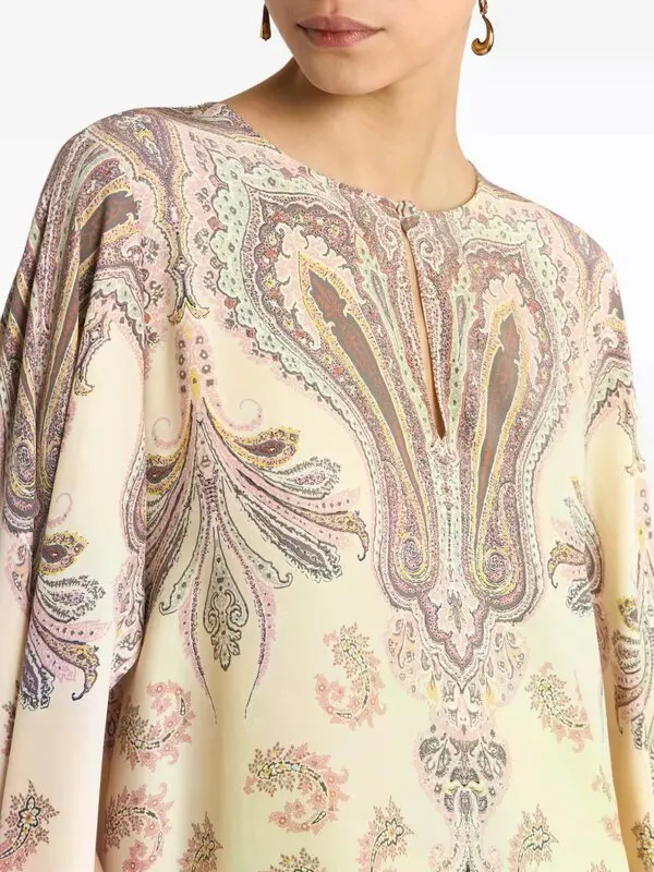 Etro Placed Print Silk Cape Dress
