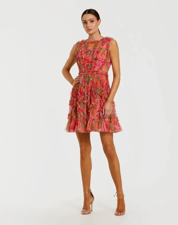 Mac Duggal Floral Print Ruffled Mini Dress