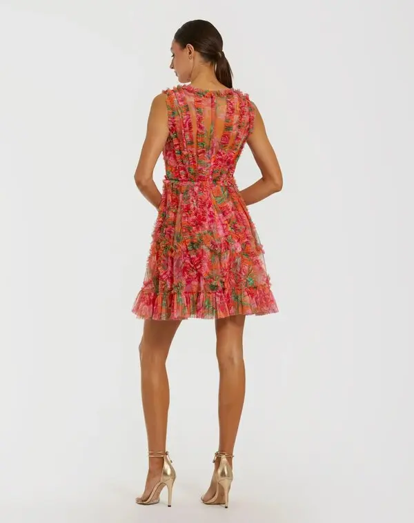 Mac Duggal Floral Print Ruffled Mini Dress