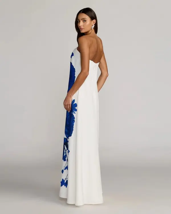 Mac Duggal Floral-printed Strapless Crepe Trapeze Gown