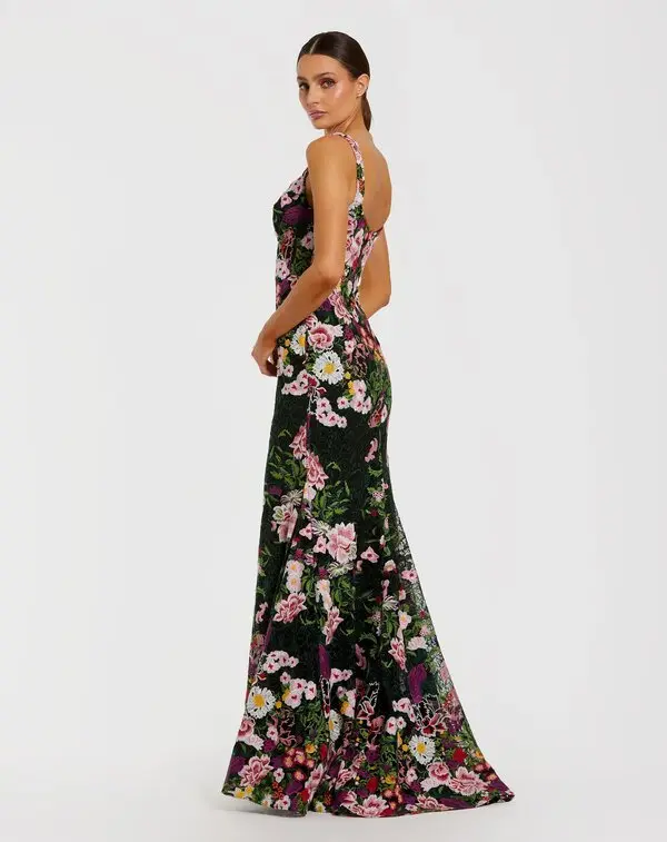 Mac Duggal Sleeveless Floral Embroidered Mermaid Gown